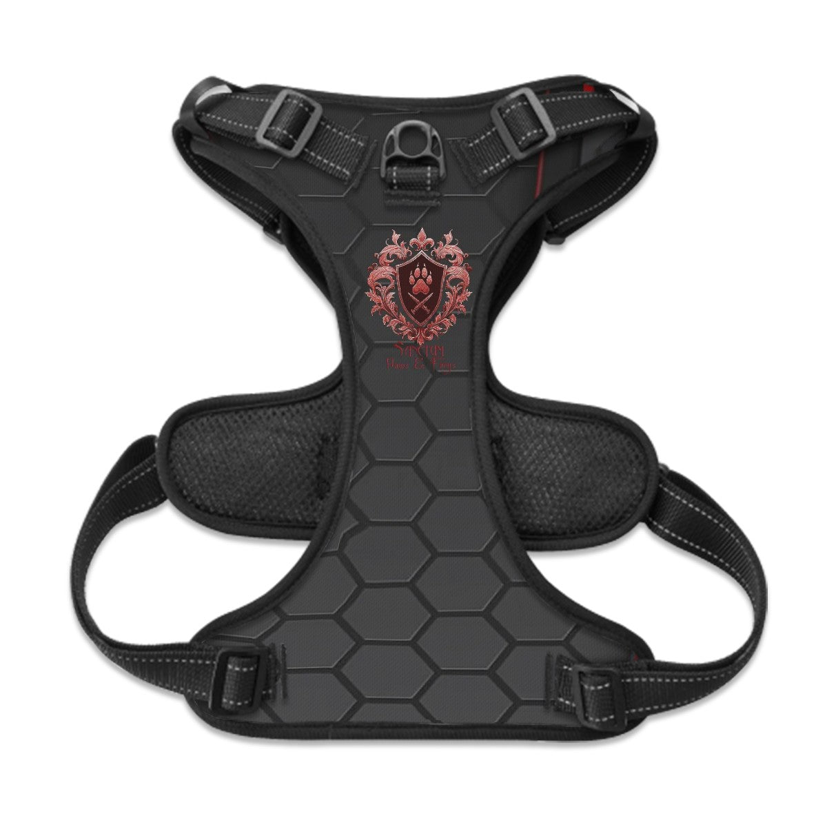 SPF Pet Harness Black Hexagon – Sanctum Paws and Fangs