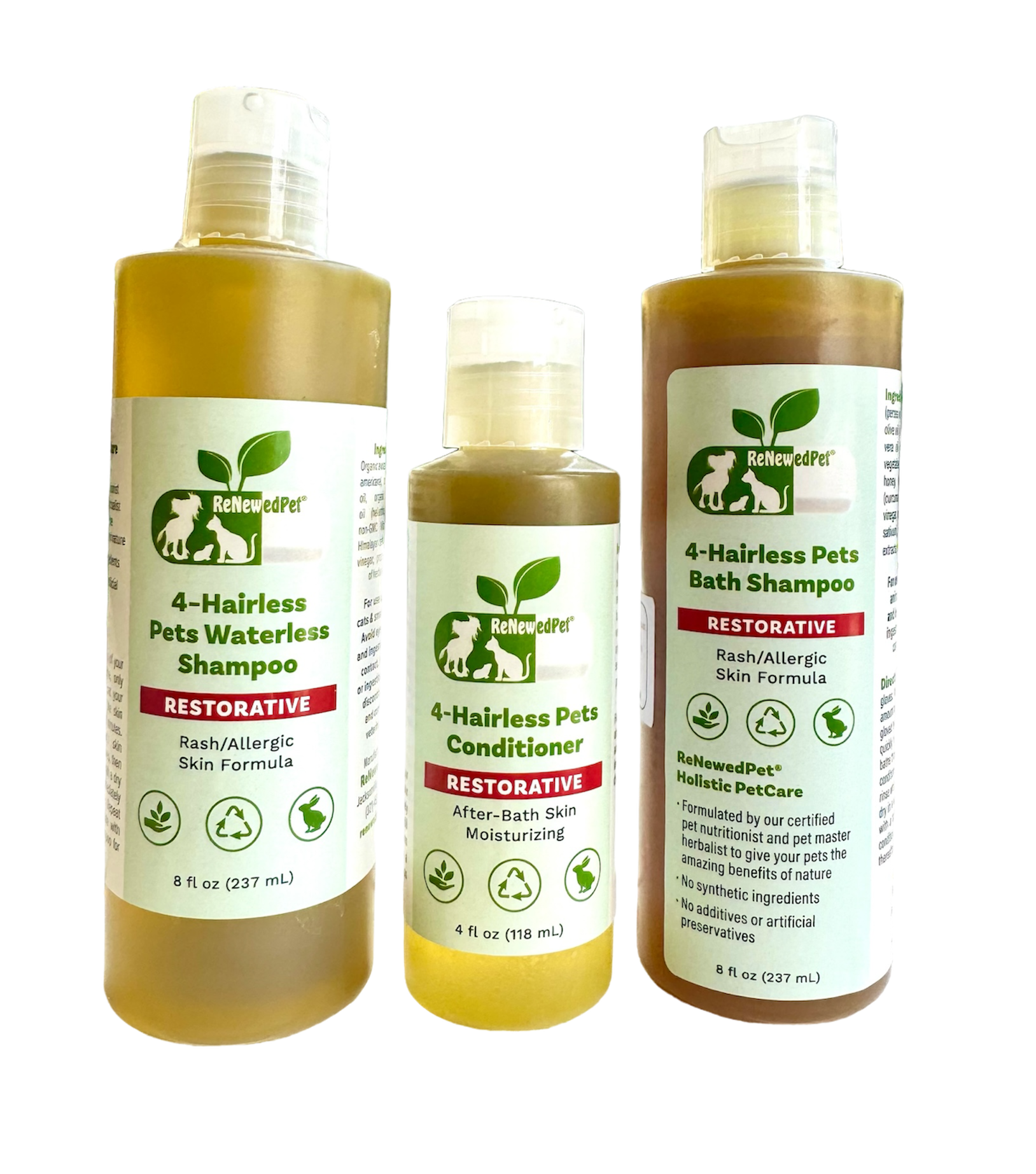 4-HAIRLESS PETS RESTORATIVE SHAMPOO, WATERLESS & CONDITIONER | Ethical ...